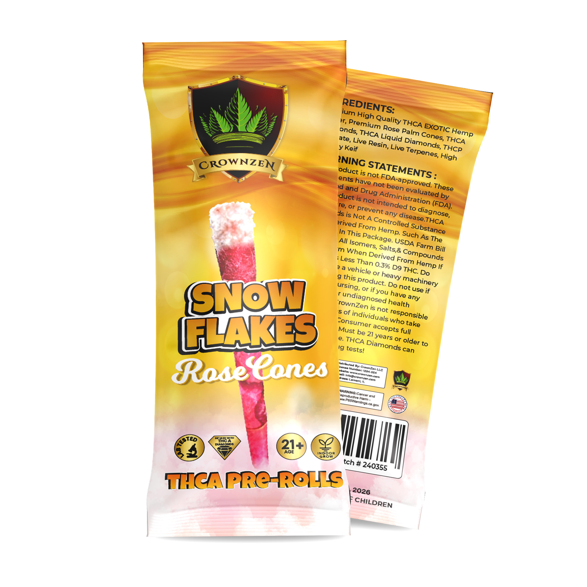 New Snow Flakes Rose Cones THCA Pre-Rolls - Crownzen